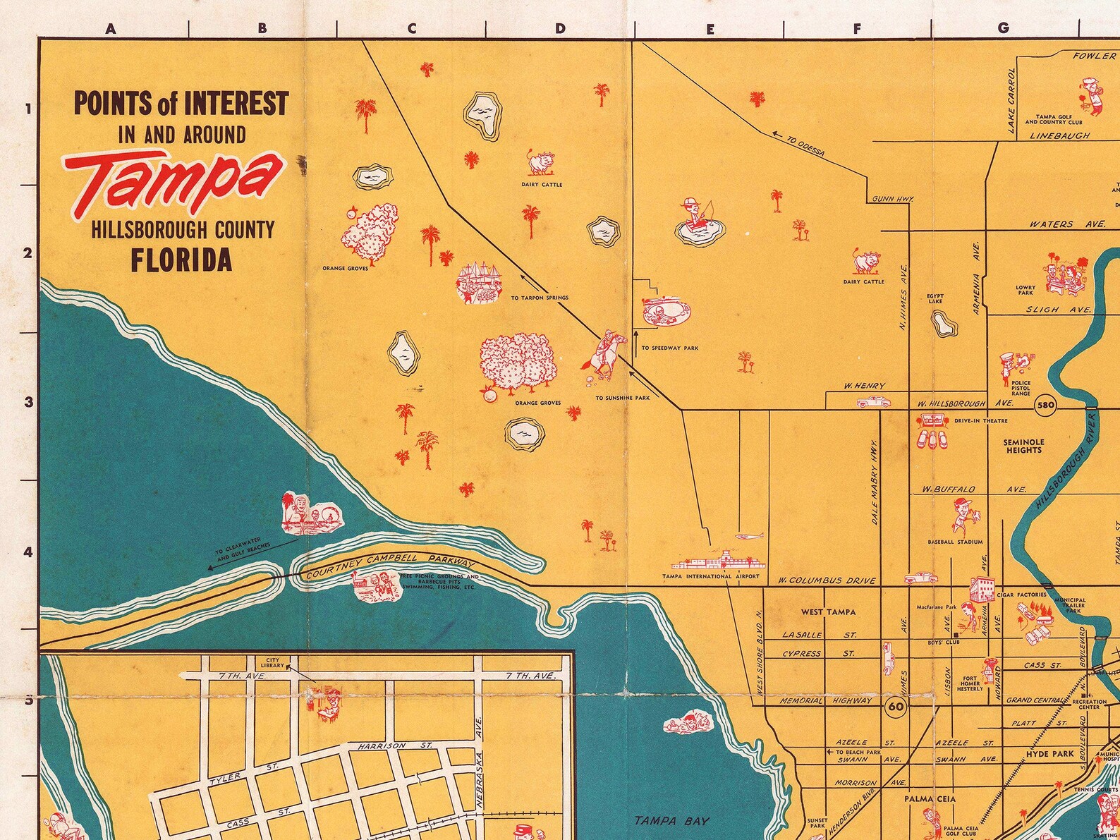 Vintage Map of Tampa Florida Old Tampa Map Tampa FL Tampa | Etsy