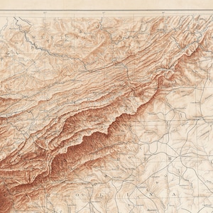 Vintage Relief Map of the Appalachian Region, Appalachian Forests, Blue ...