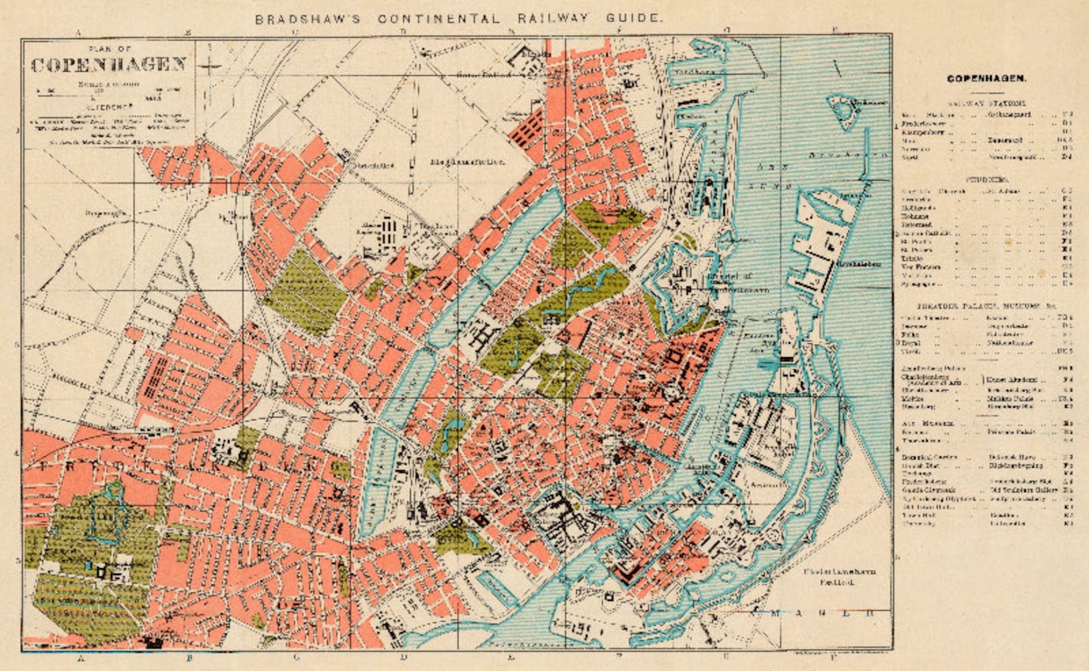 Vintage map of Copenhagen old Copenhagen Denmark map | Etsy