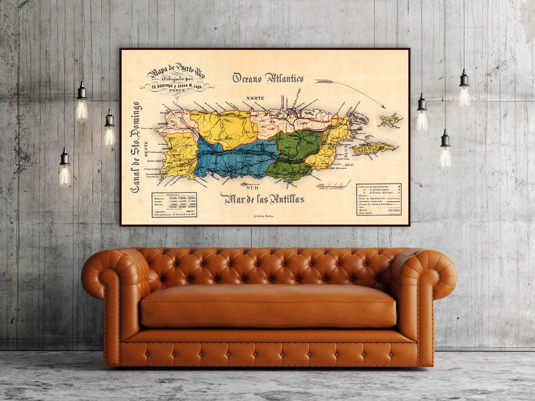 Antique Puerto Rico Map | 1895 Caribbean History Art | Vintage Island ...