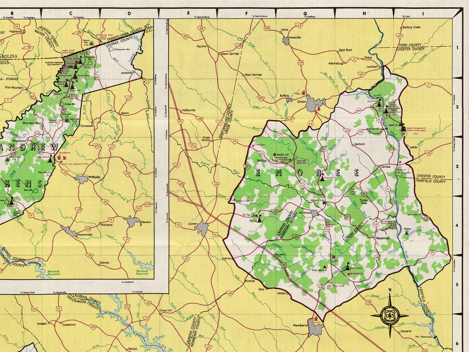 Old Map of Sumter National Forest South Carolina Long Cane - Etsy Denmark