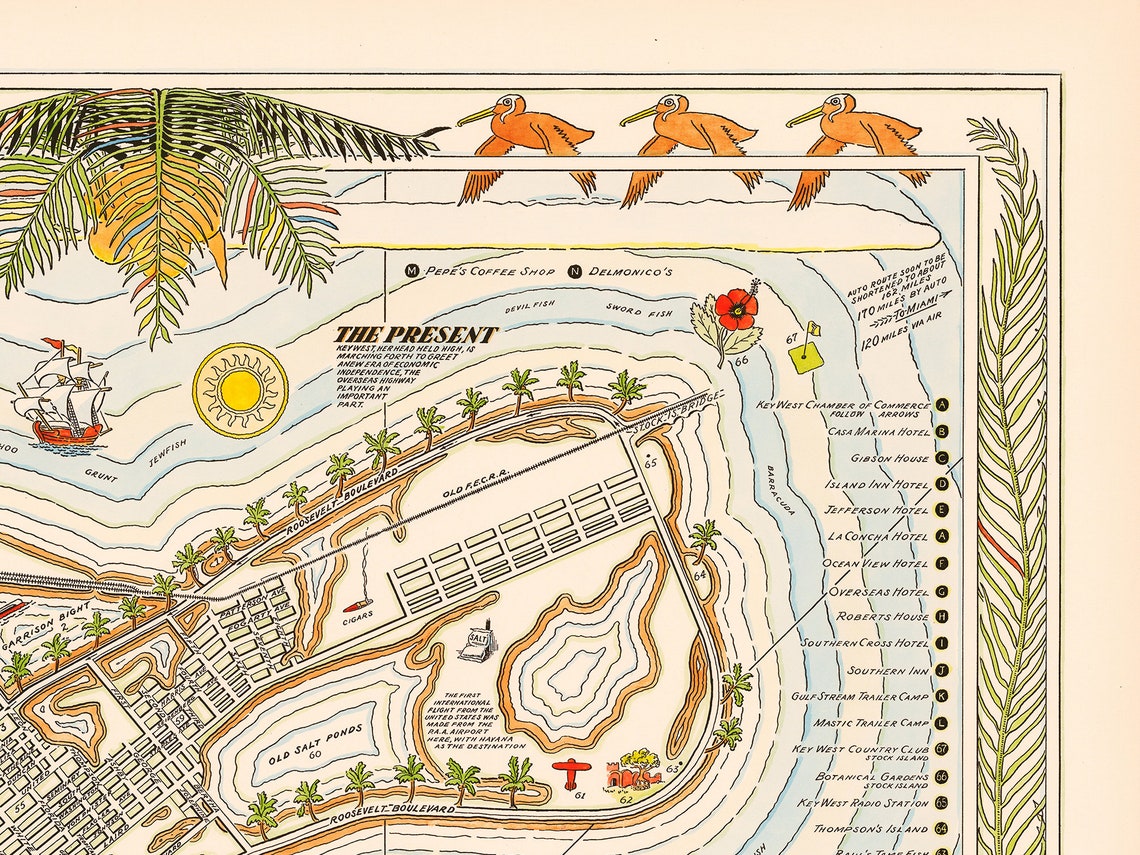 Decorative Florida Map of Key West Old Key West Florida Map - Etsy