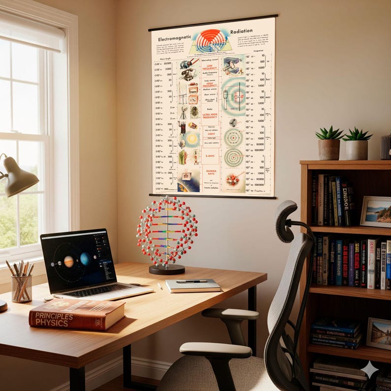 Electromagnetic Radiation Chart - Vintage Dr. Te Neues Atomic Theory ...