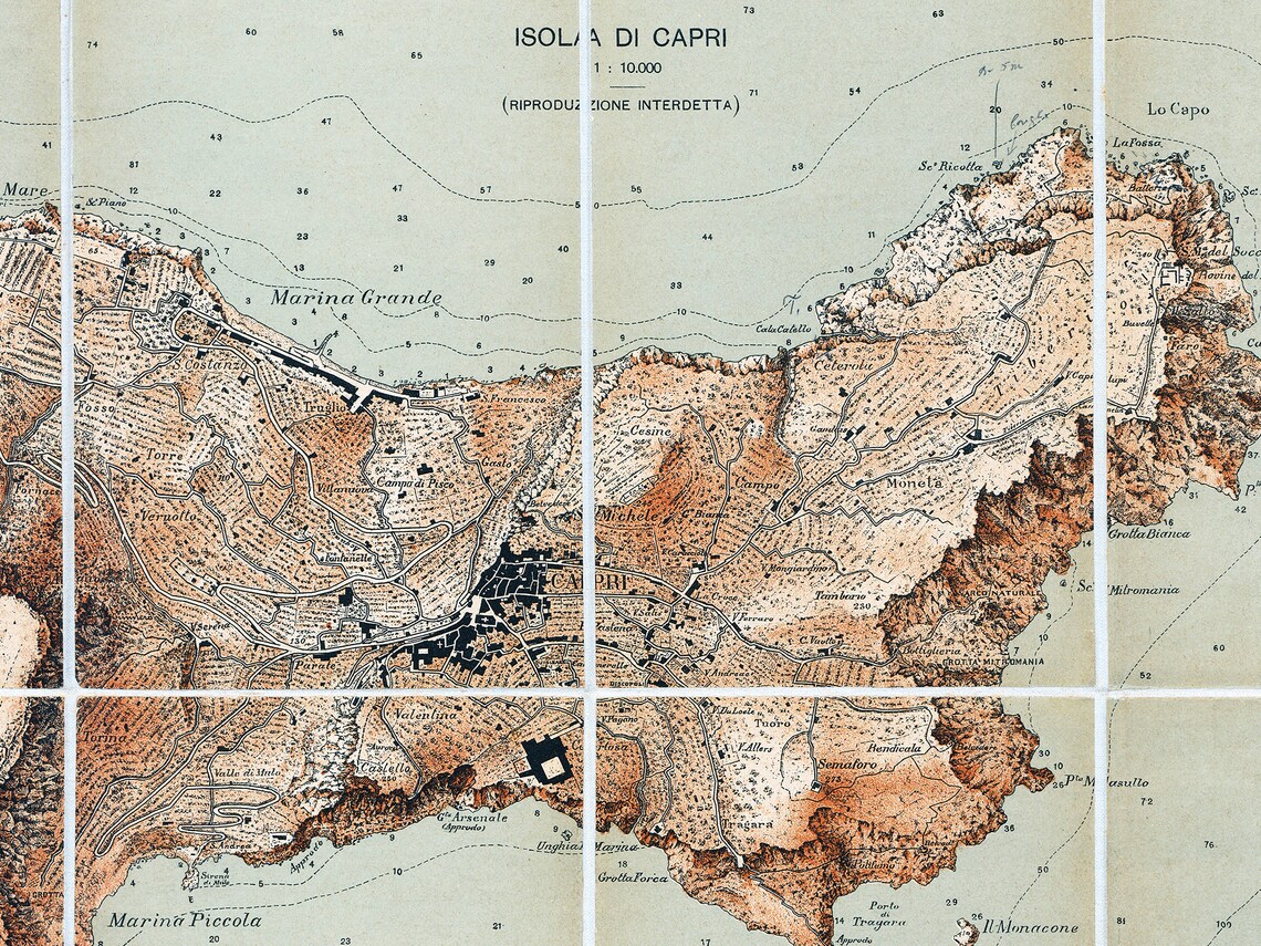 Large Vintage Map of Capri Old Capri Map Capri Wall Map | Etsy