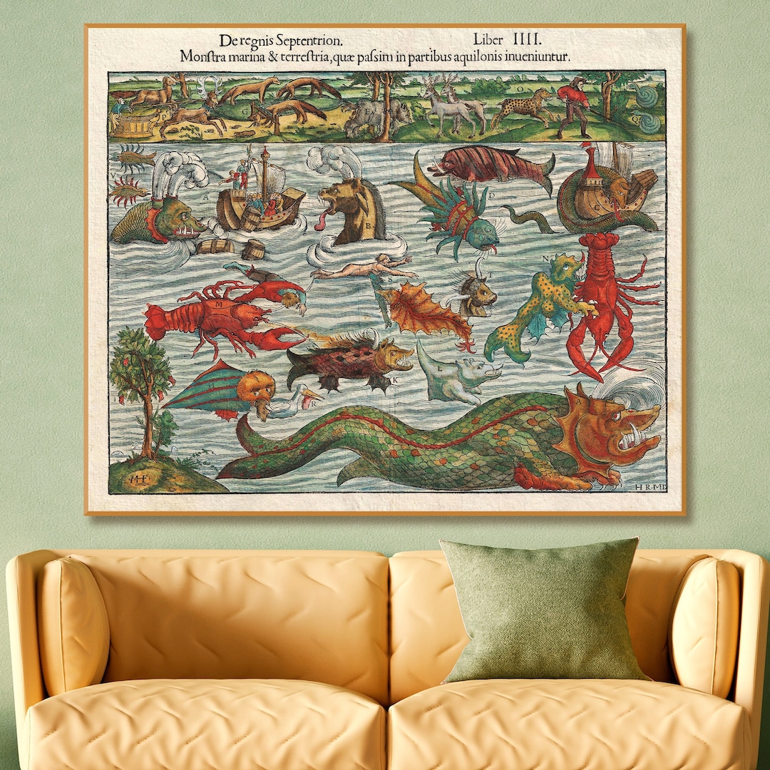 Munster Map of Sea Monsters and Fantastical Beasts, Bestiary of Sea ...