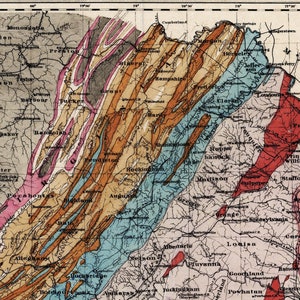 Vintage Geological Map of Virginia, Shows Geology With Emphasis on Coal ...