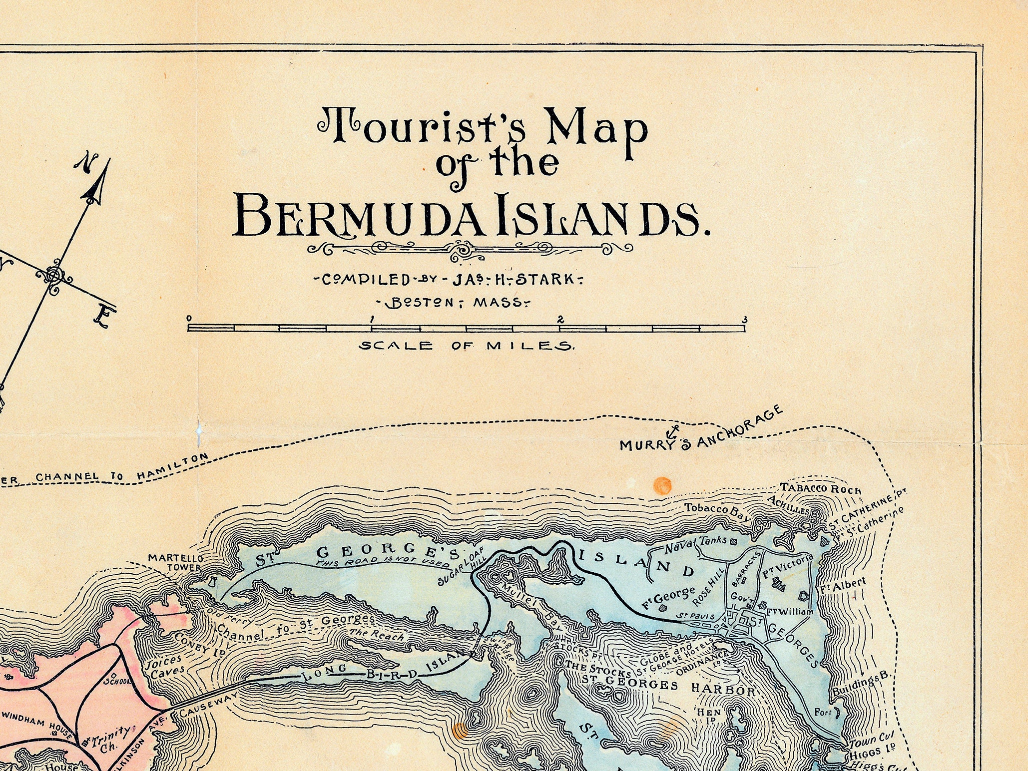 Antique Tourist Map of Bermuda Inset Map of Hamilton - Etsy