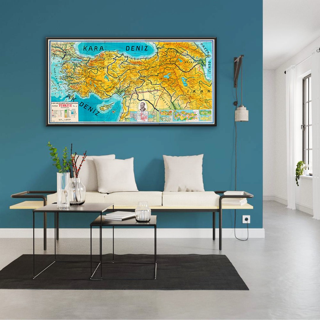Vintage Physical Map of Turkey, Large Scale Old Turkey Art Print ...