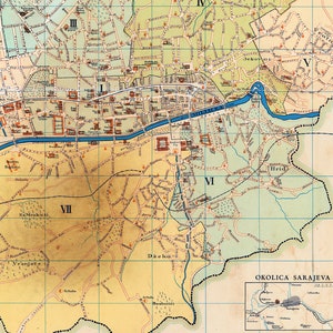 Vintage Map of Sarajevo, the Capital of Bosnia and Herzegovina Between ...