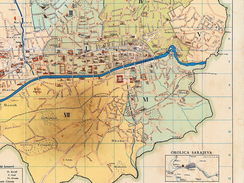 Vintage Map of Sarajevo the Capital of Bosnia and Herzegovina | Etsy