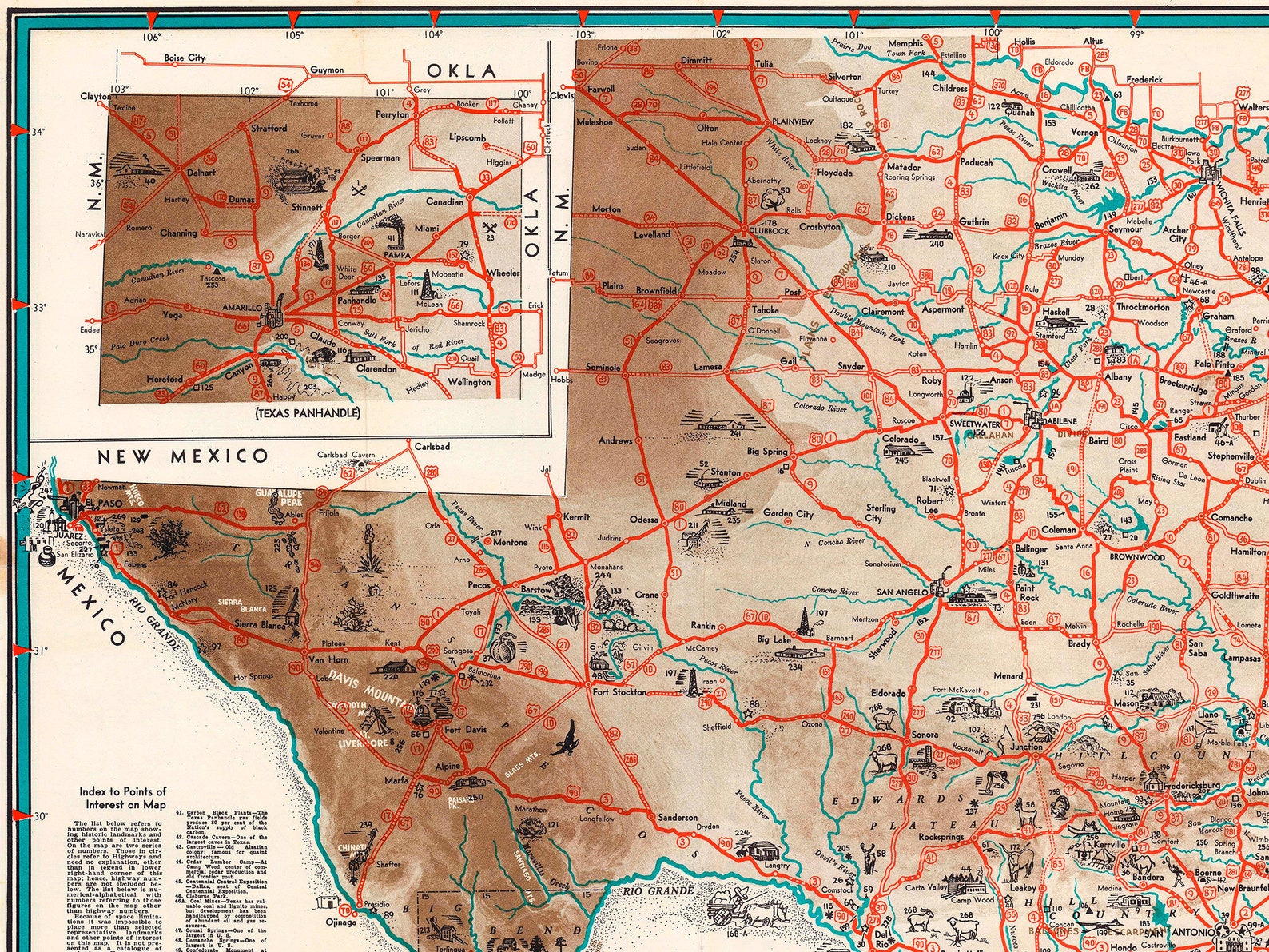 Vintage Tourist Map of Texas Old Texas Wall Map Texas Decor - Etsy