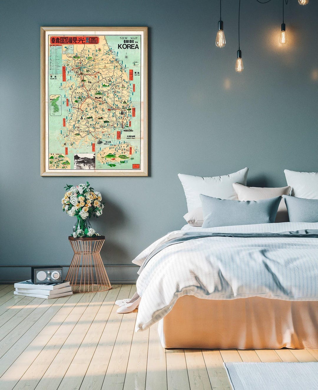 Vintage Korea Map Print: Korean Peninsula Travel Art - Etsy