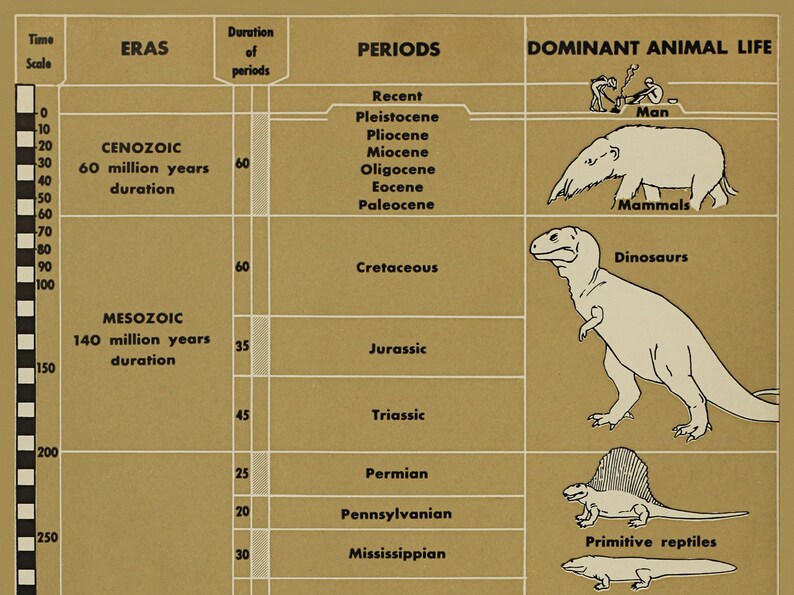 Vintage Dinosaurs Poster Dinosaurs Timeline Period Dinosaurs | Etsy