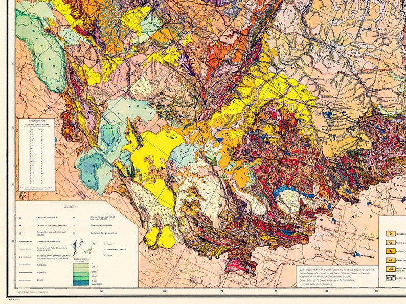 Soviet Russia Map Geologic Map of the Union of Soviet | Etsy