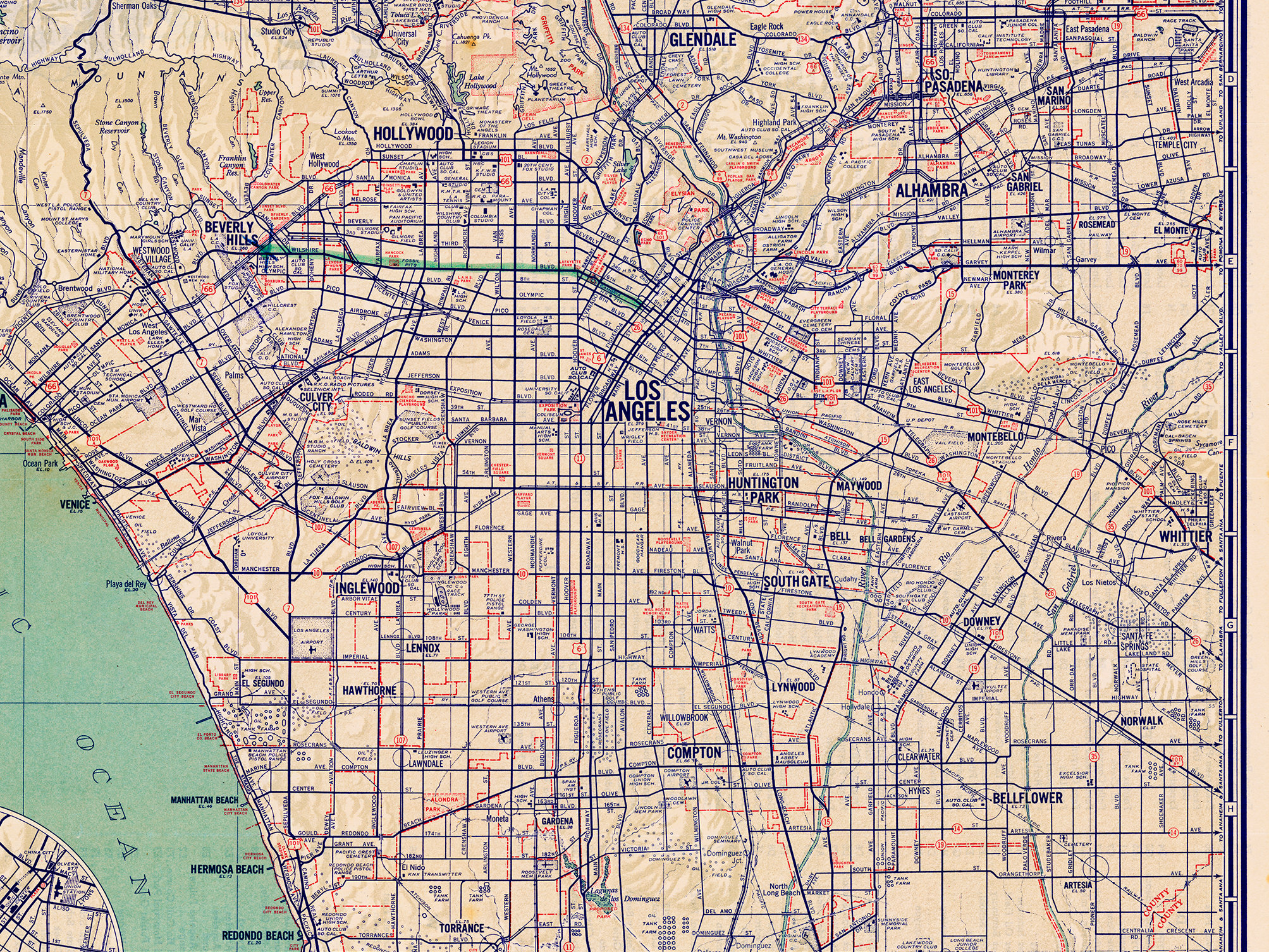 Metropolitan map of Los Angeles Los Angeles map vintage Los | Etsy