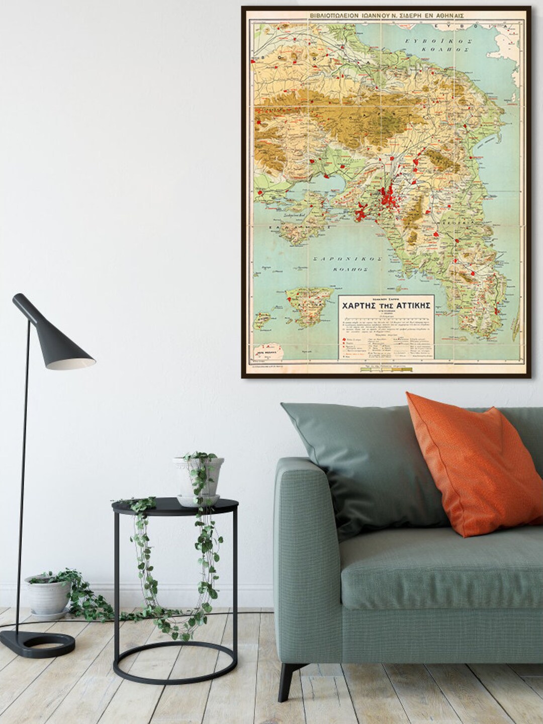 Vintage Greece Map, Map of Attica - Metropolitan Area of Athens, Greece ...