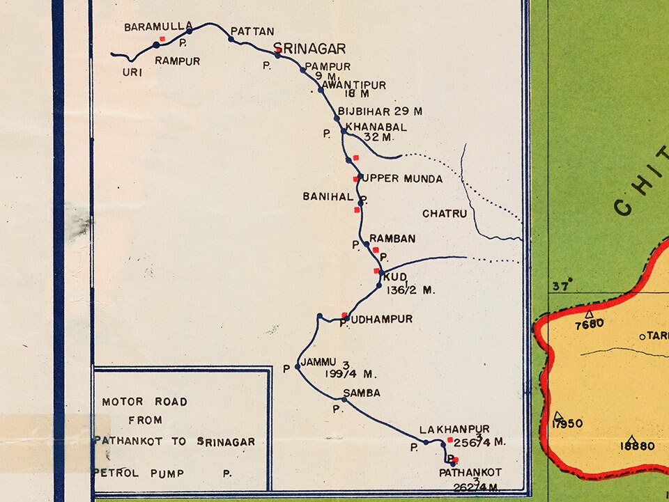 Jammu and Kashmir Map J&K Map Old Map of Jammu and Kashmir | Etsy India