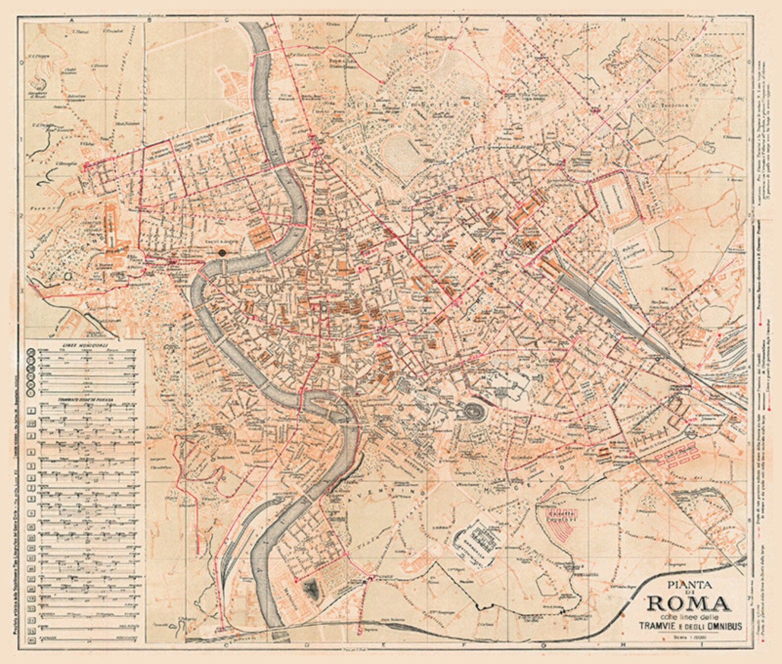 Vintage Map of Rome Transportation Map of Rome Italy Old - Etsy
