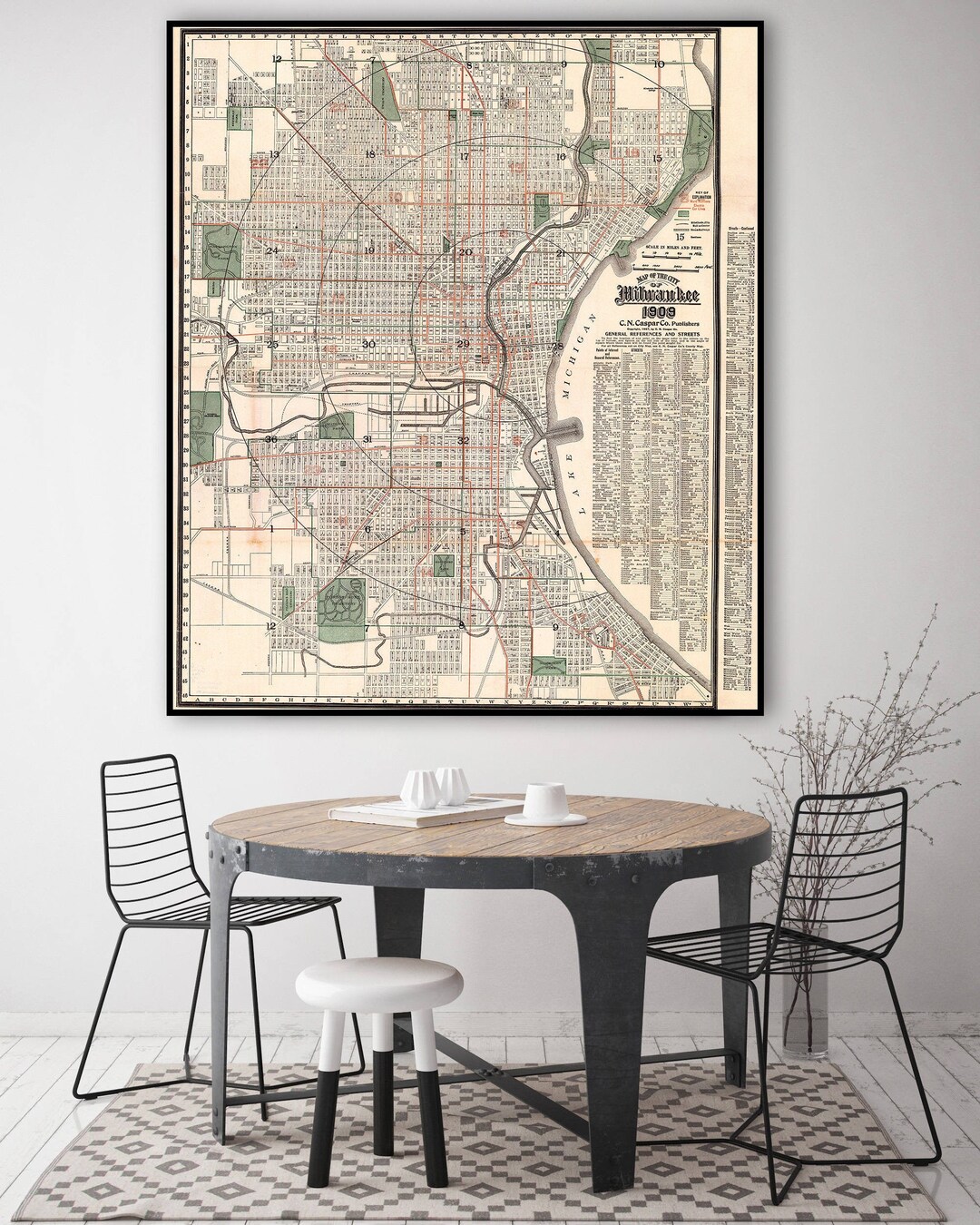 Vintage Map of Milwaukee, Old Milwaukee Wall Art, Milwaukee Print ...