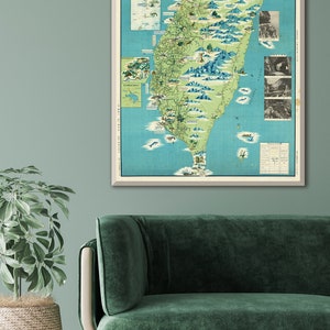 Traveller's Map of Taiwan, Vintage Illustrated Taiwan Map for Tourist ...