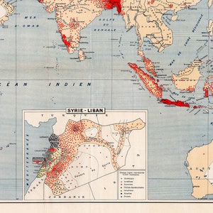 Vintage Map of the Distribution of Islam Throughout the World, Map ...