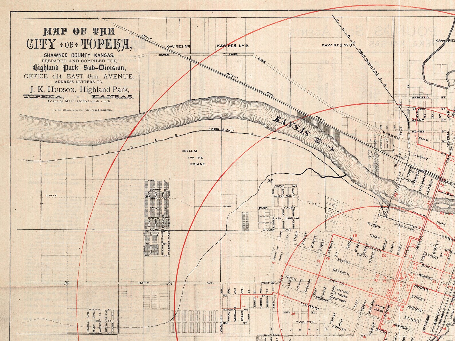 Map of the City of Topeka Shawnee County Kansas Vintage - Etsy