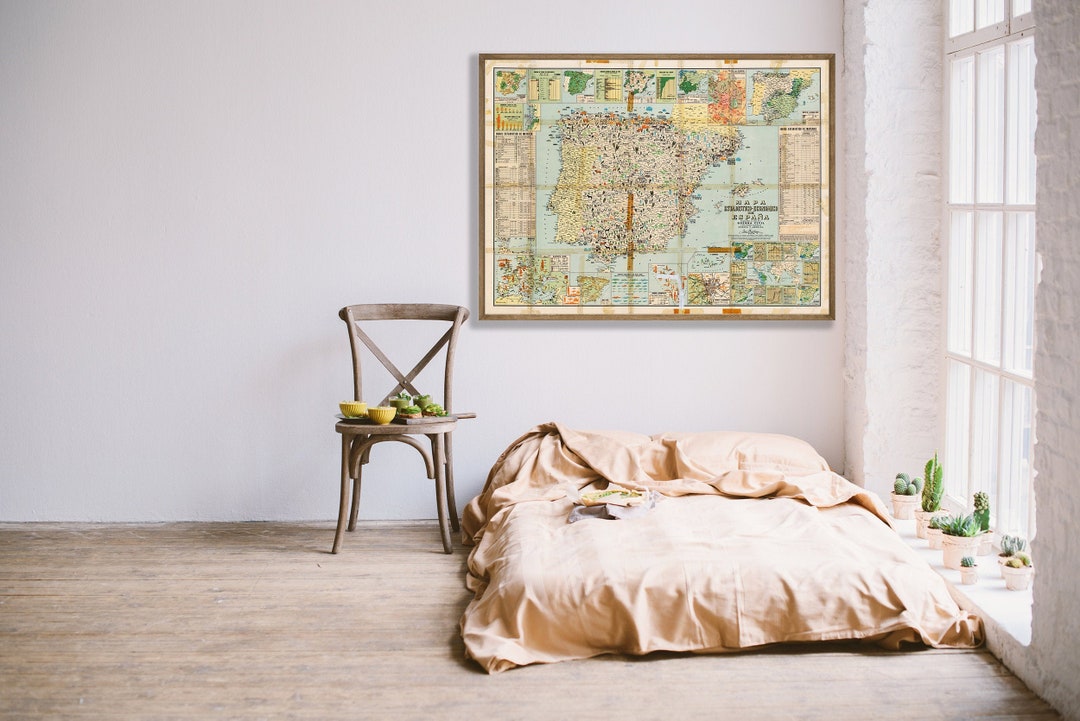 Vintage Map of Spain, Large Spain Wall Art, Old Spain Print, Spanish ...