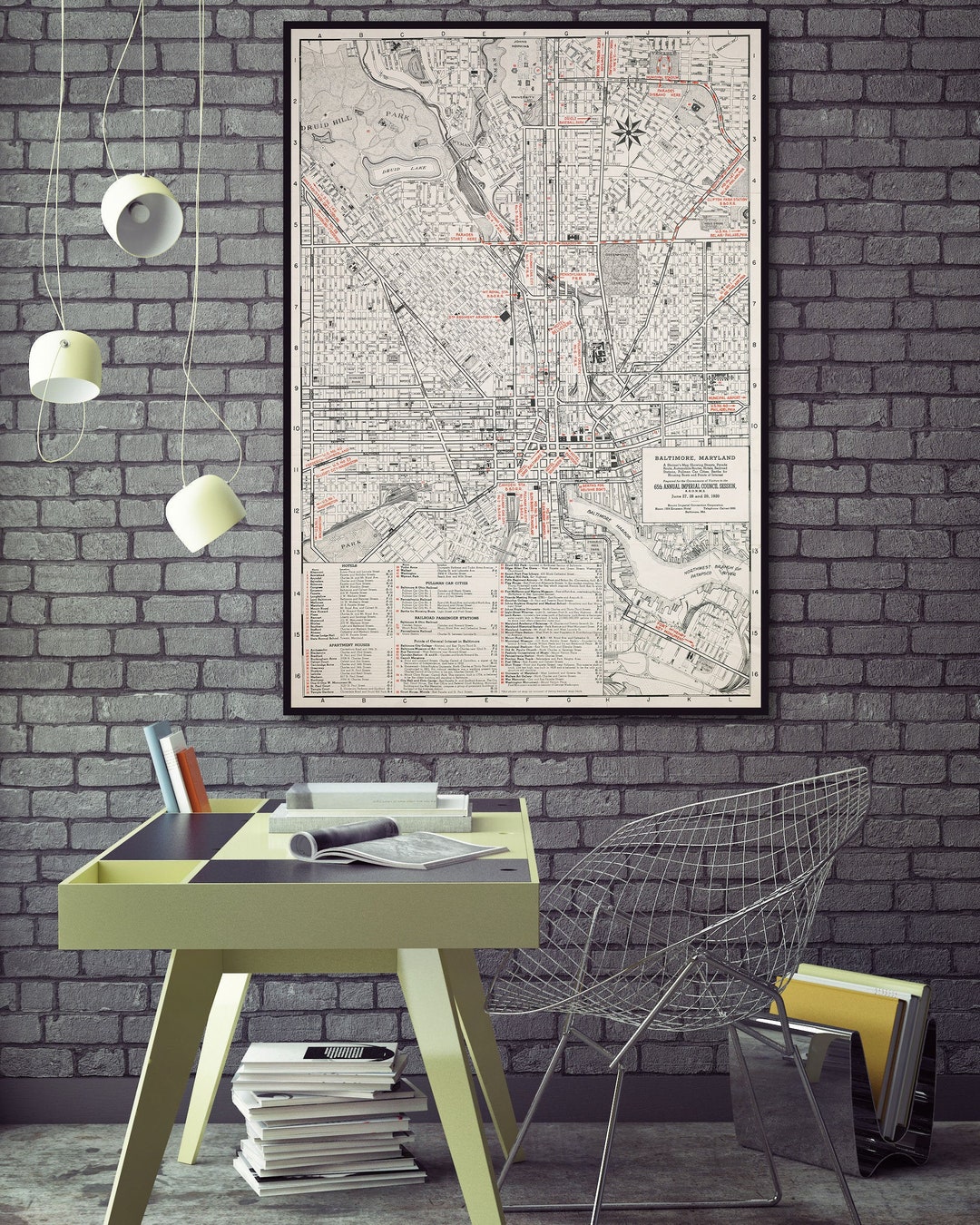 Vintage Street Map of Baltimore, Old Baltimore Maryland Map, Baltimore ...