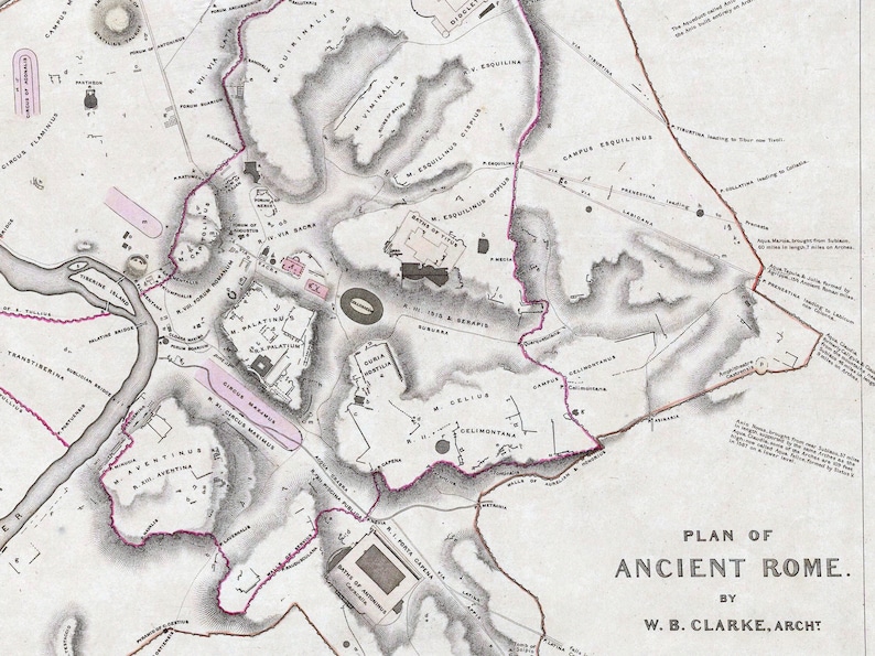 Antique Map of Rome Ancient Rome Wall Map Old Rome Map | Etsy