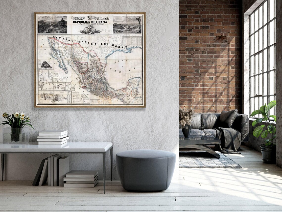 Antique Mexico Map Print: 1863 Carta General, Mexican Decor - Etsy