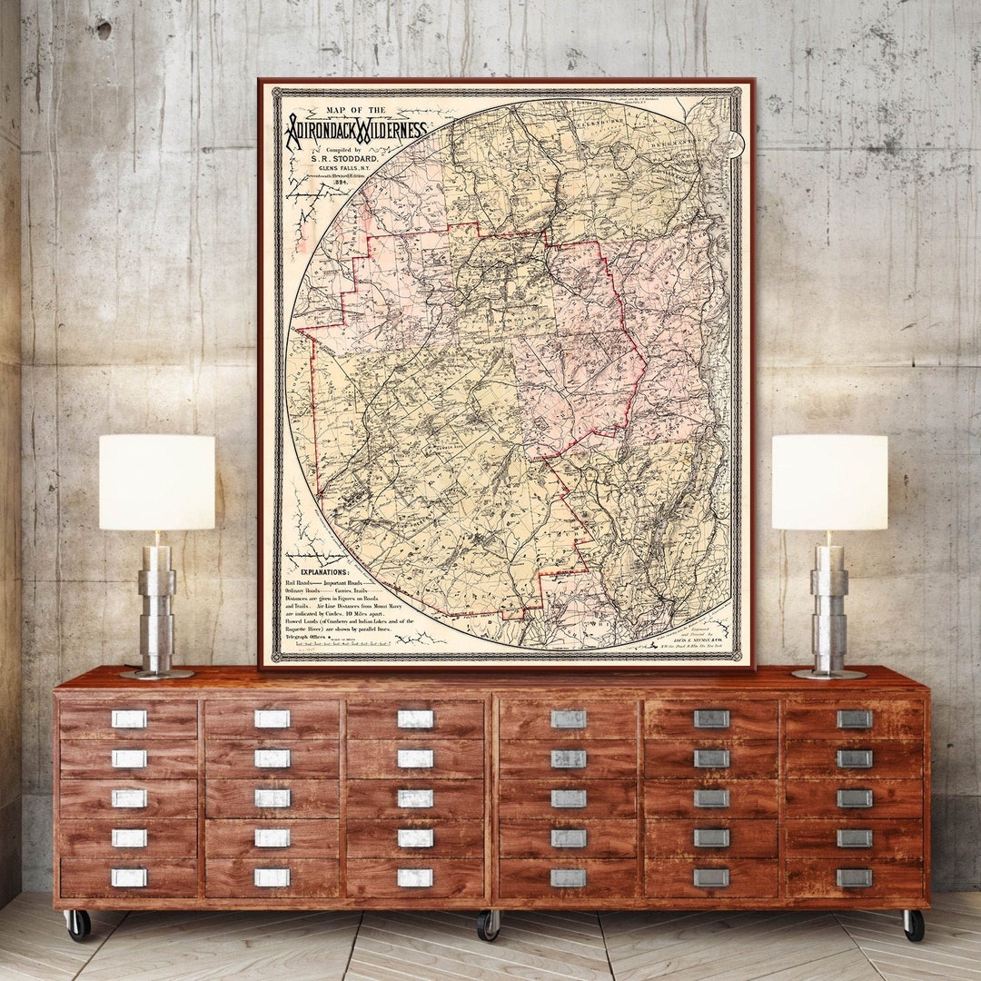Adirondack Mountains Map, Antique Adirondack Wilderness Print ... Adirondack Mountains Map, Antique Adirondack Wilderness Print ...