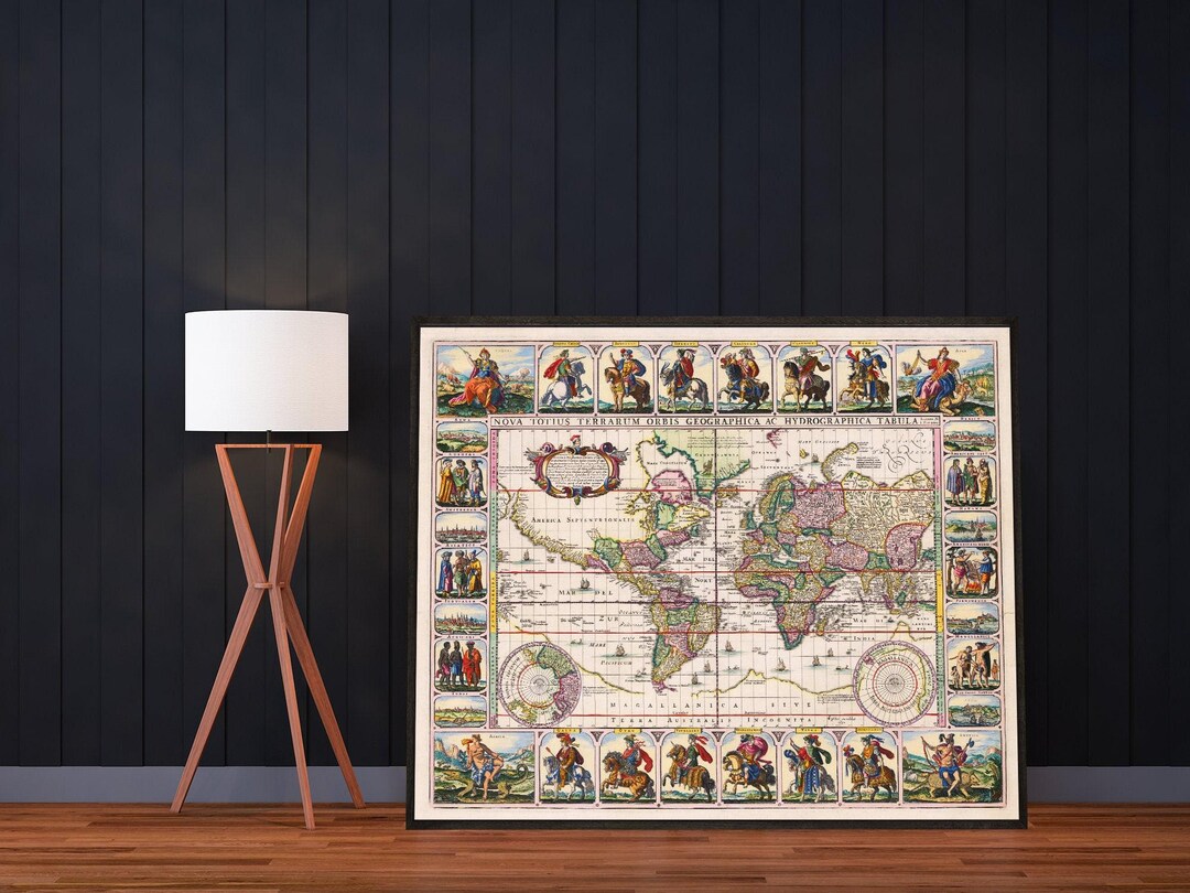 Twelve Caesars World Map Print: 17th Century Visscher Medieval Map ...