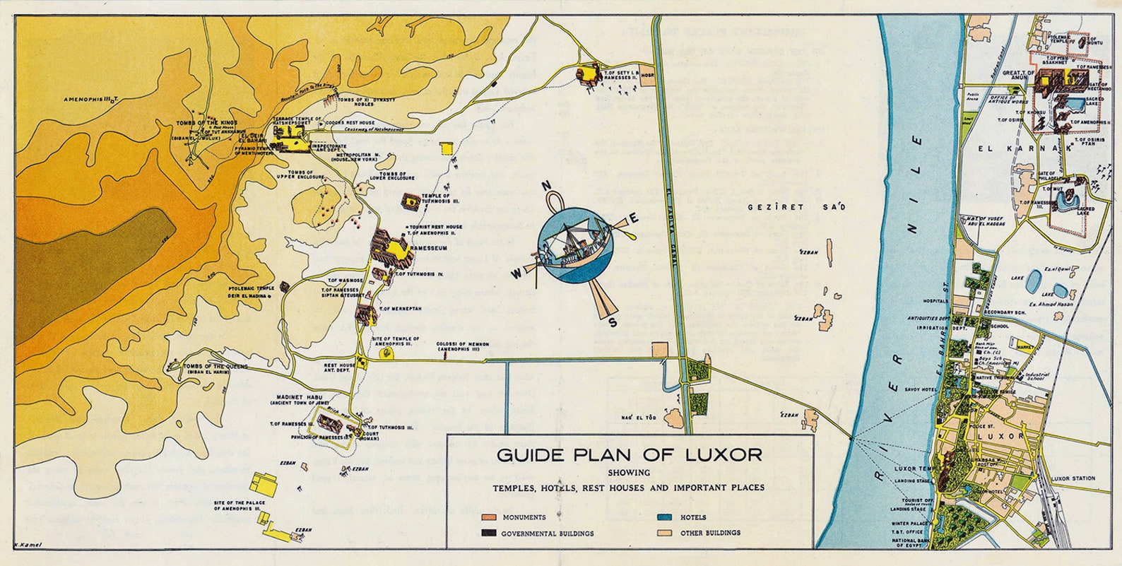 Vintage Map of Luxor Egypt Luxor Temples Hotels Rest Houses - Etsy