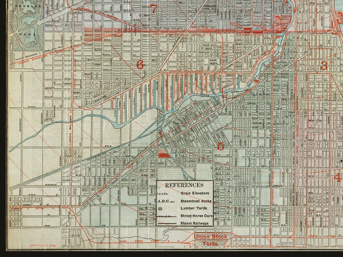 Vintage Map of Chicago Old Chicago Wall Map Large Chicago - Etsy