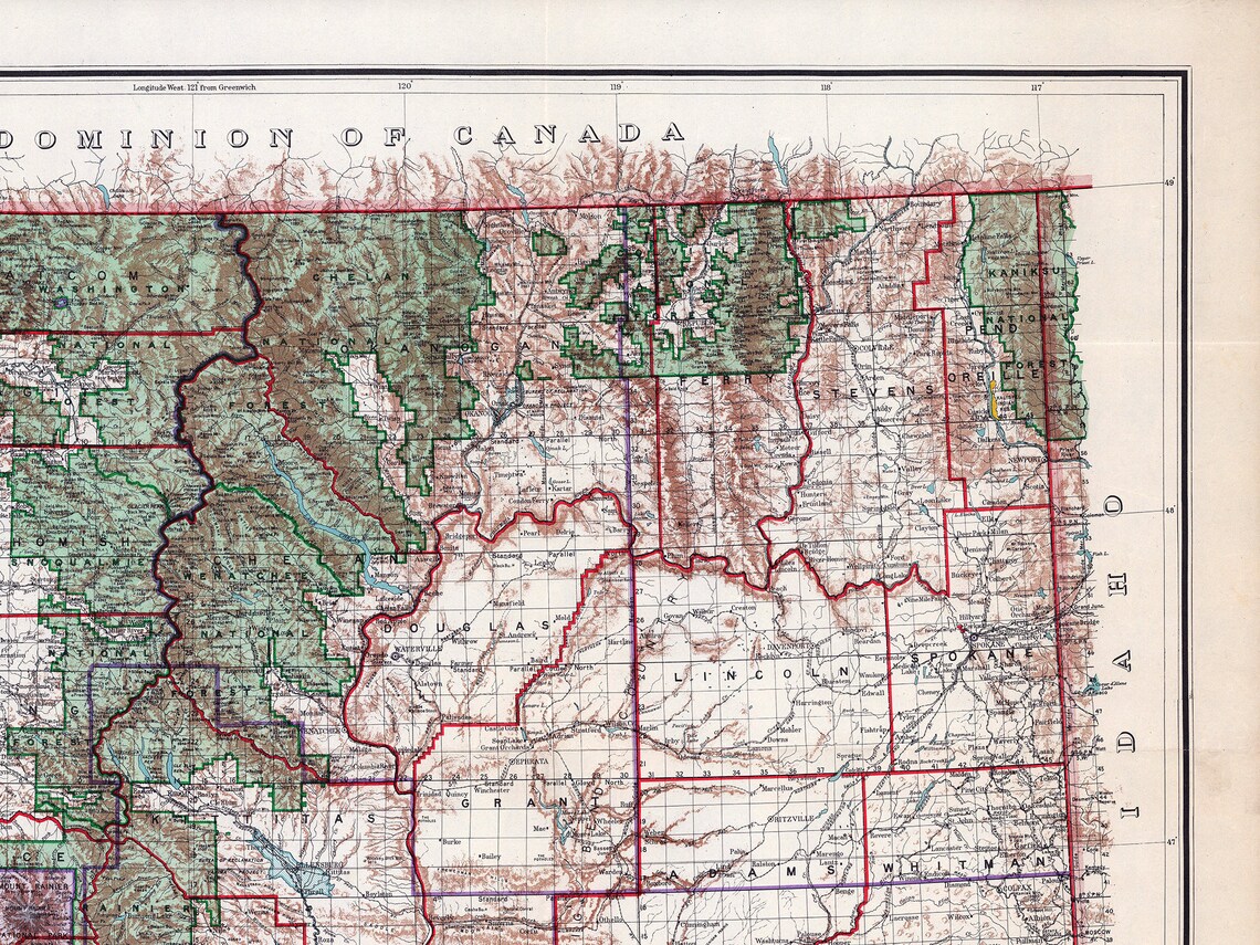 Vintage map of Washington state old Washington state print | Etsy