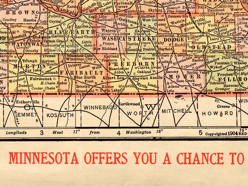Vintage Map of Minnesota Old Minnesota Map Print Minnesota | Etsy
