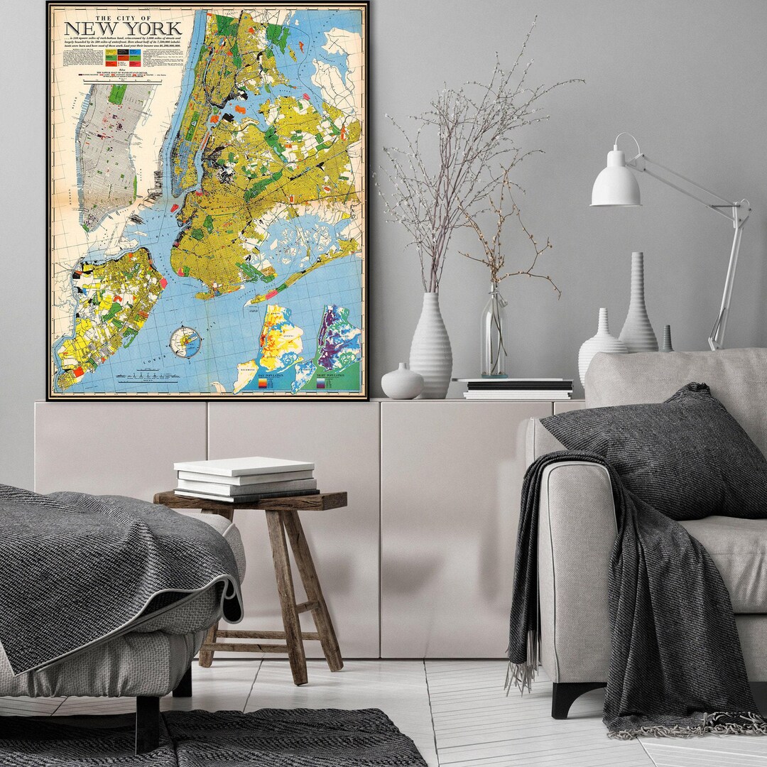 Vintage NYC Map Art Print: 1939 New York City Wall Art - Etsy
