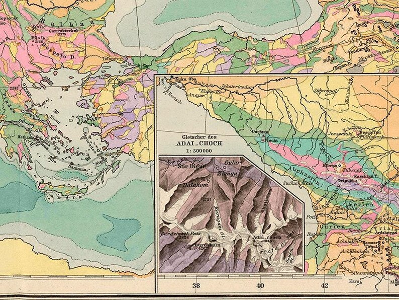 Vintage Europe Geological Map: 1882 Lithograph Art Print - Etsy
