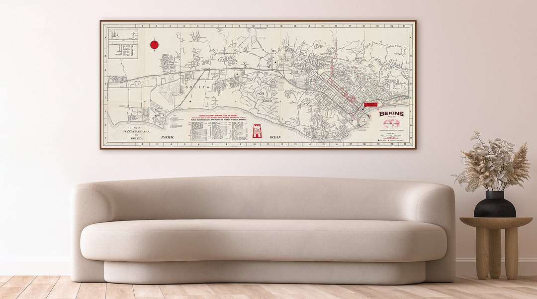 Vintage Santa Barbara Map Print: Goleta Historical Points - Etsy
