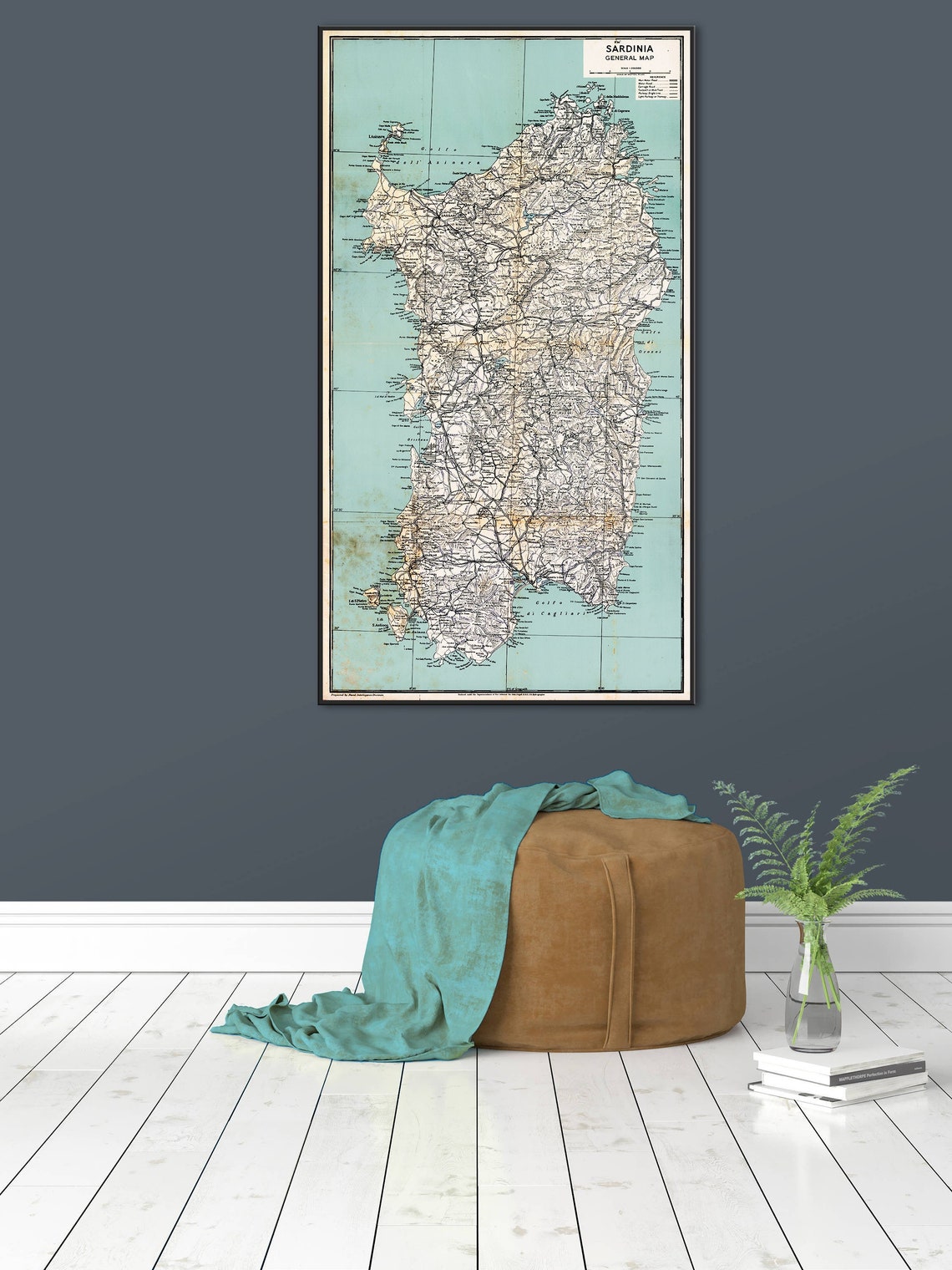 Vintage Map of Sardinia Old Sardinia Wall Art Large Sardinia - Etsy