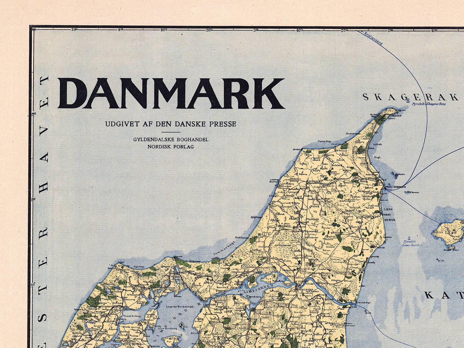 Vintage map of Denmark old Denmark map Denmark print | Etsy