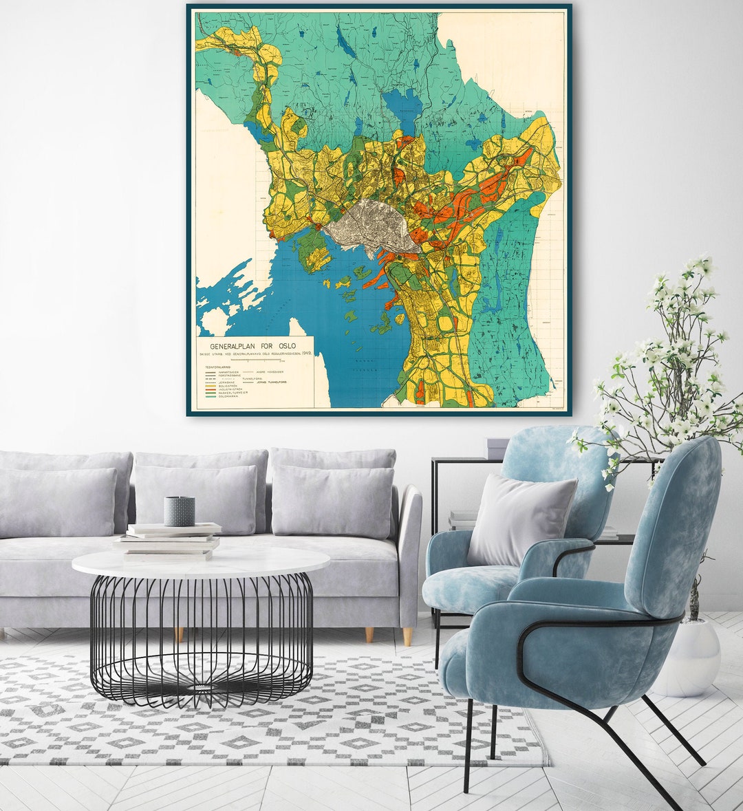 Mapa de Oslo, mapa vintage de Oslo, Oslo Noruega, mapas de Noruega ...