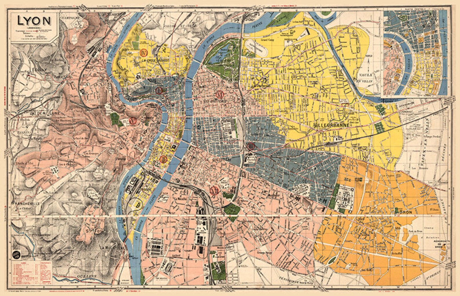 Vintage Map of Lyon Old Lyon Print Lyon France Lyon Art - Etsy