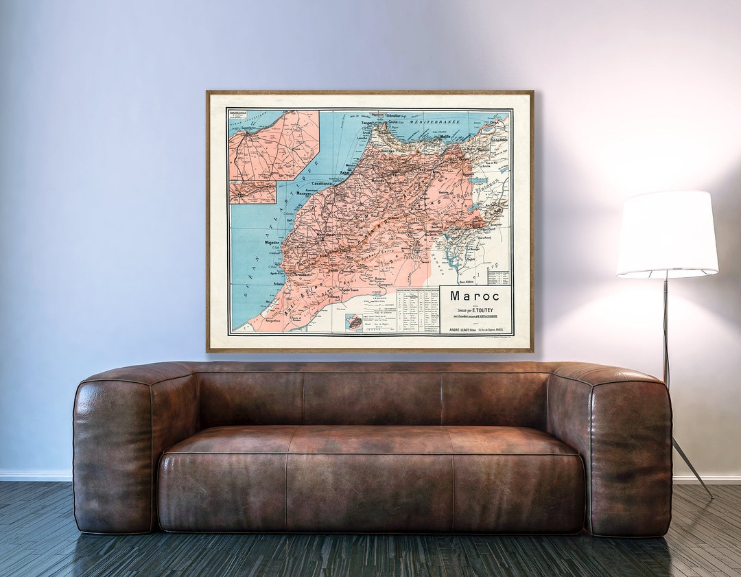 Vintage Morocco Map Art Print: 1925 Moroccan Decor - Etsy