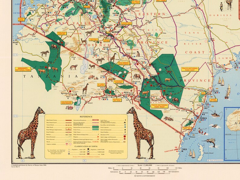 Mapa turístico de Kenia mapas insertados de Nairobi y - Etsy España