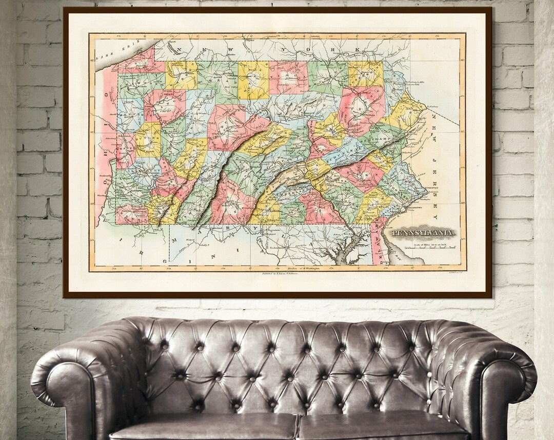 Vintage Pennsylvania Map Decor, Perhaps the Most Attractive of All ...