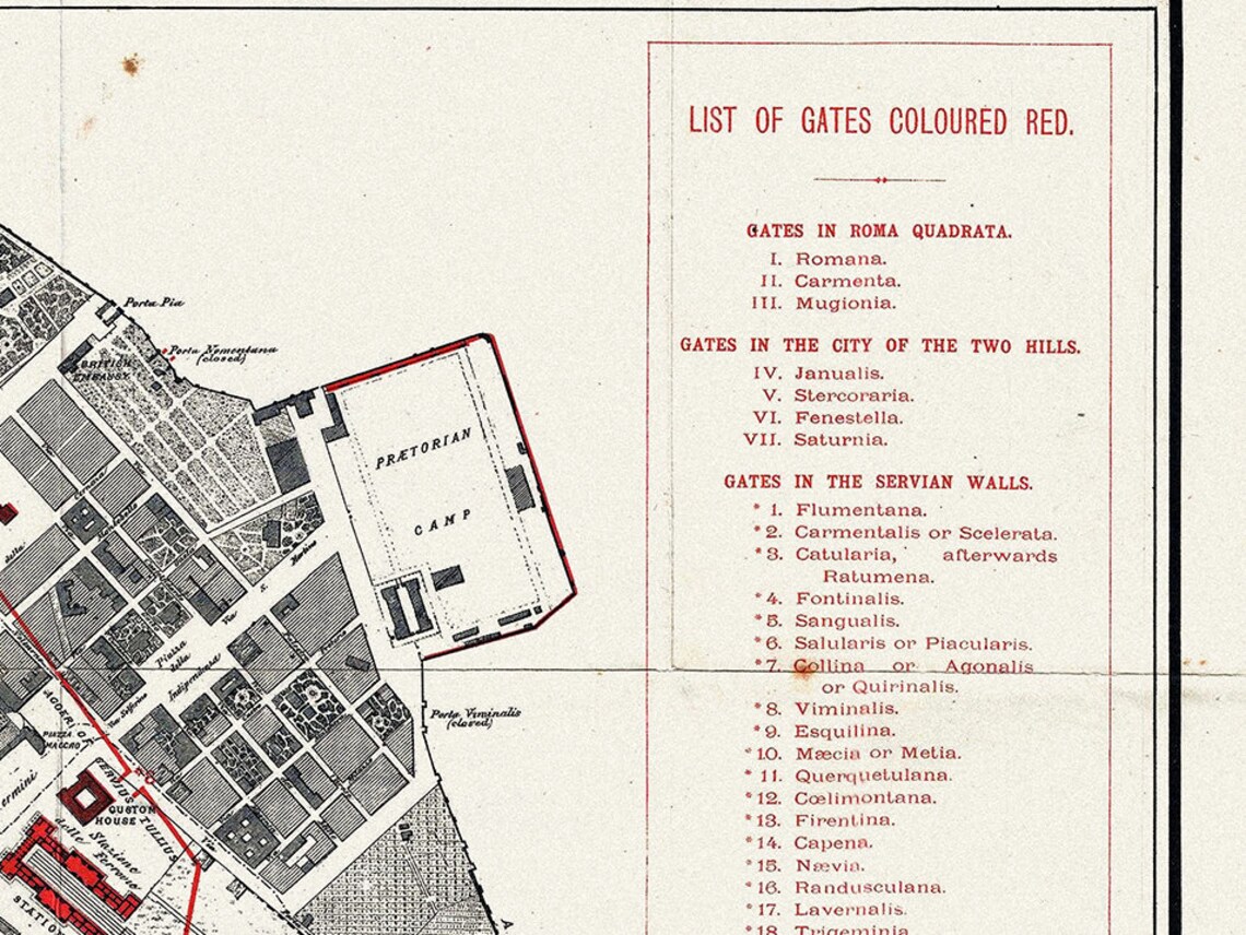 Vintage Map of Rome Showing Ancient Monuments Rome Wall Map - Etsy