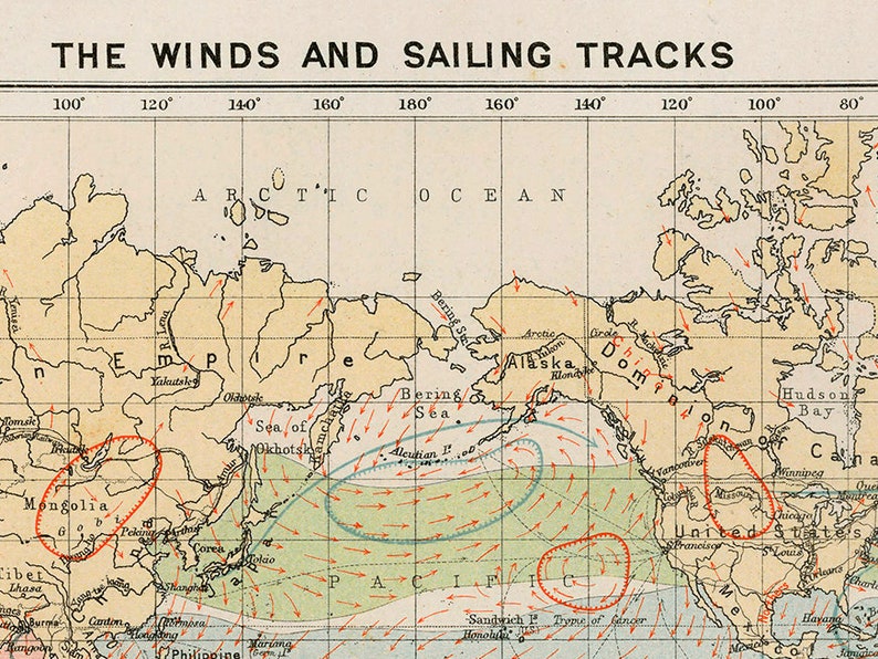 Vintage Sailing Map the Winds and Sailing Tracks Sailing - Etsy