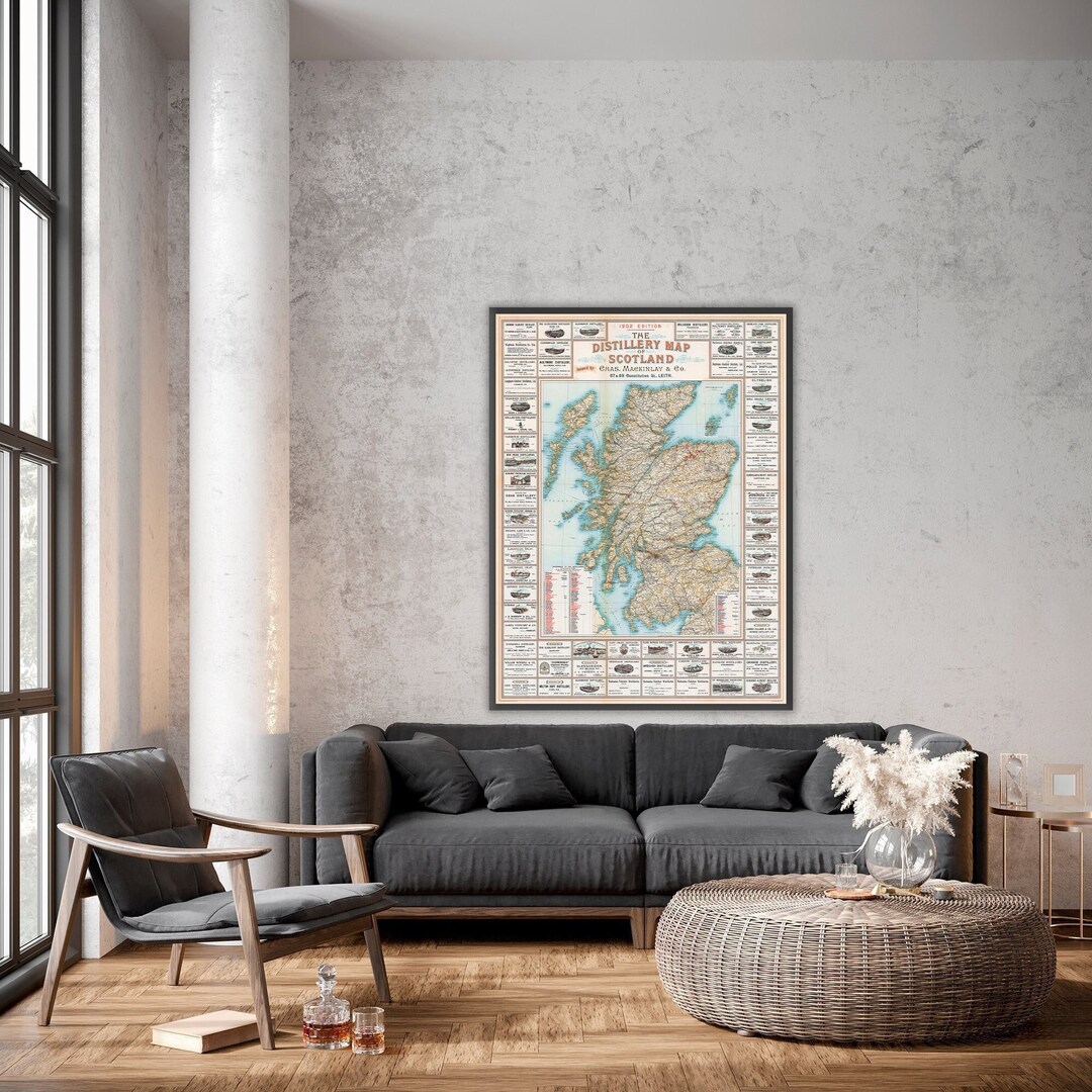 Scotland Distillery Map - Vintage Whisky Region Print, Antique Scotch ...
