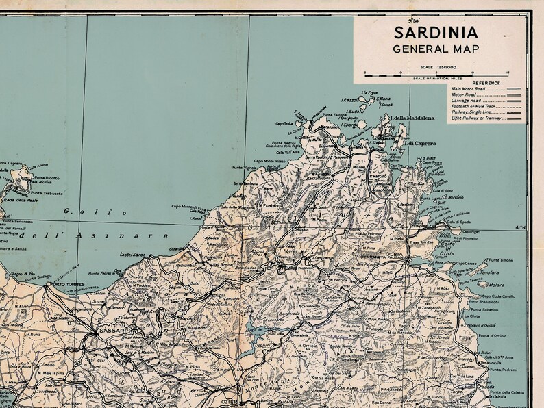 Vintage Map of Sardinia Old Sardinia Wall Art Large Sardinia - Etsy